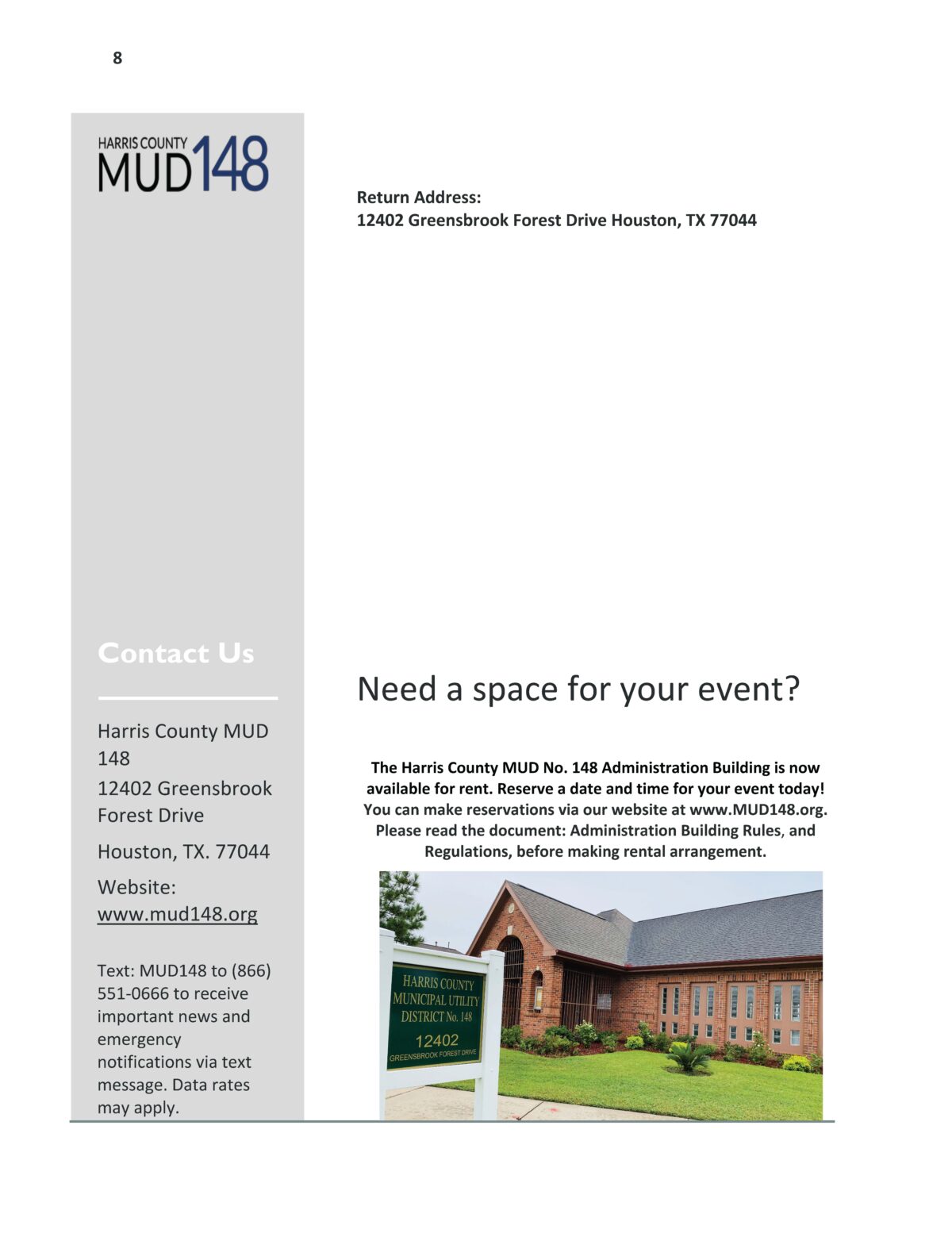 Harris County MUD 148 – The Water We Conserve Today Can Serve Us Tomorrow